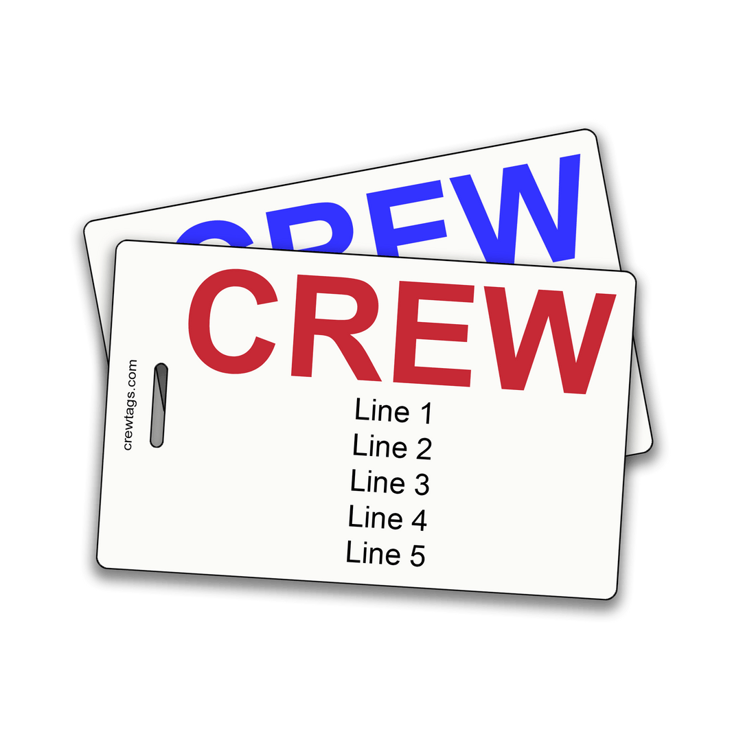 Crew Tags custom luggage and flight crew bag tags.